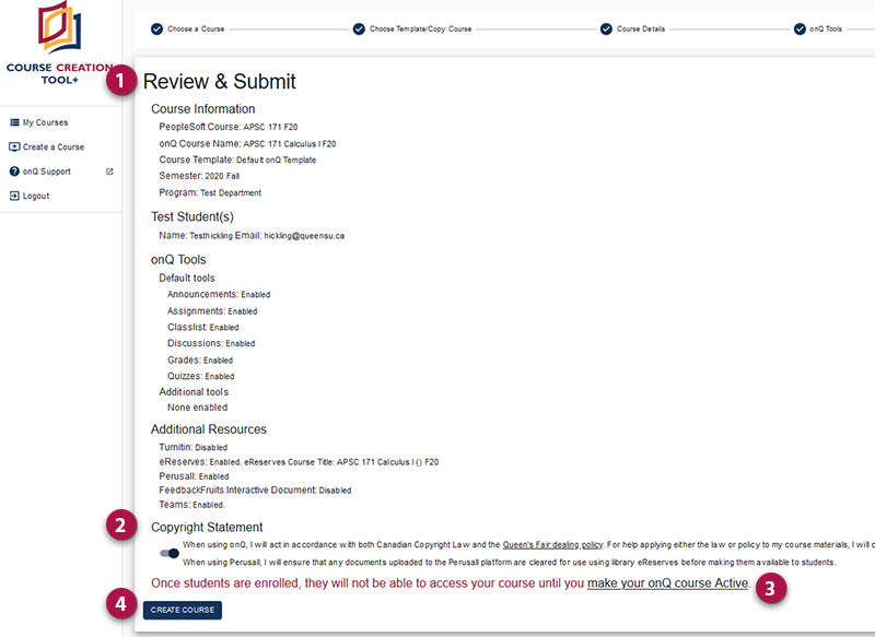 Create a Course | onQ Support